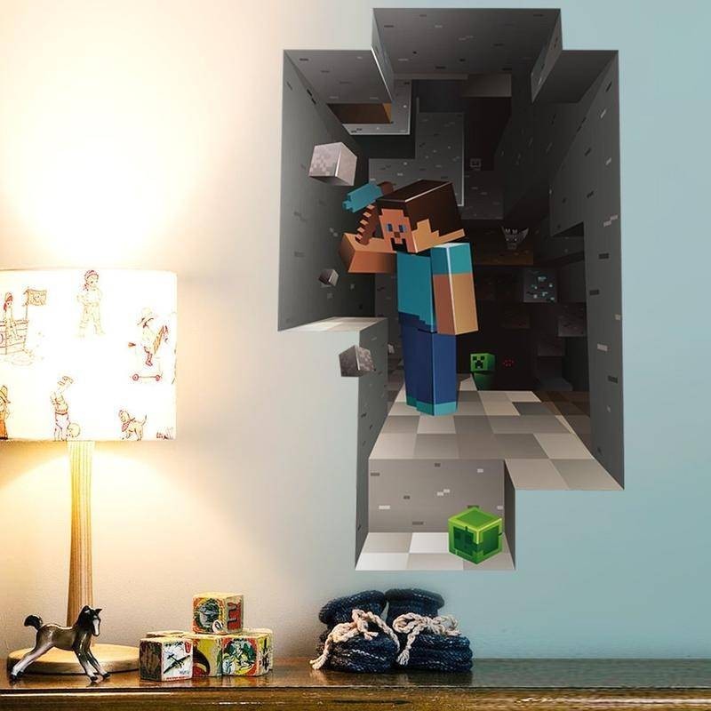 Minecraft 3D Wall Poster Steve Design Self Adhesive Wallpaper for Dorm ...