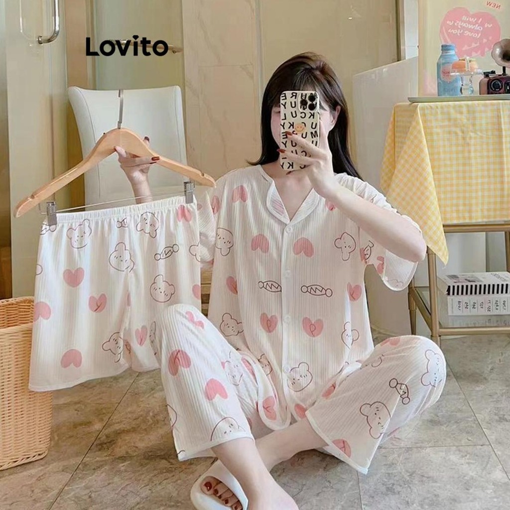 Lovito Women Casual Animal Pattern Pajama Sets LNE50295 | Shopee ...