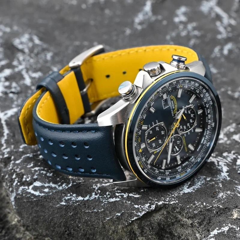 Genuine Leather Strap for Citizen Blue Angels Series Men Arc Curved ...