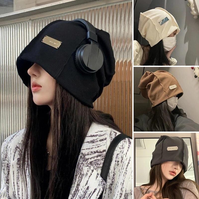 Women Spring Autumn Pullover Cap Fashion Metal Label Baggy Slouchy ...
