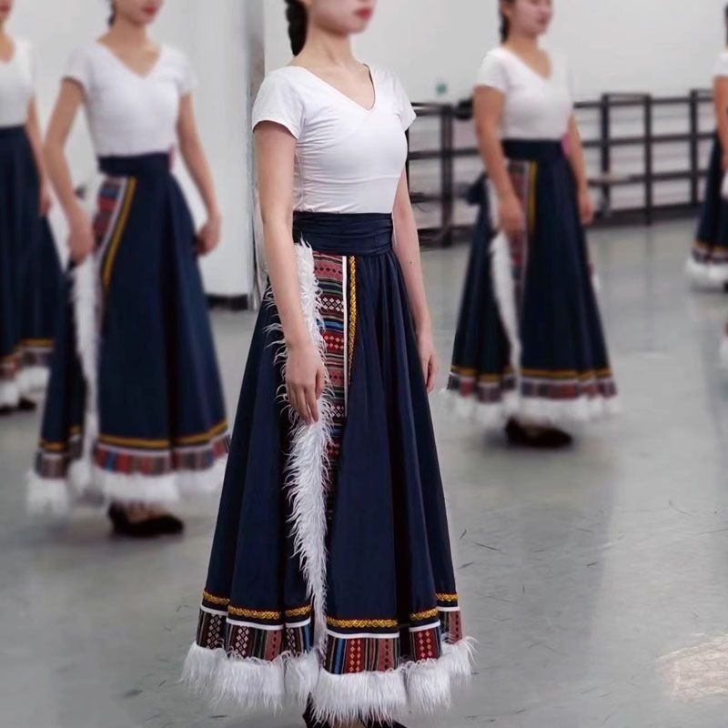 Tibetan Dance Performance Costume Classical Ethnic Dance Performance Costume Practice Skirt ...