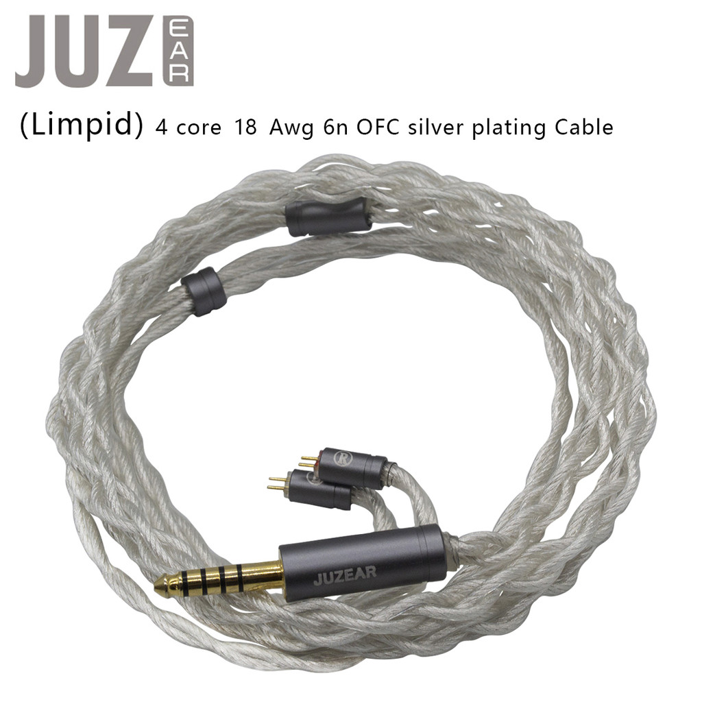 JUZEAR Limpid IEM Cable 4 Core 18 Awg 6N OFC Copper Silver Plated 3.5 4.4mm Plugs 2Pin Earphone ...