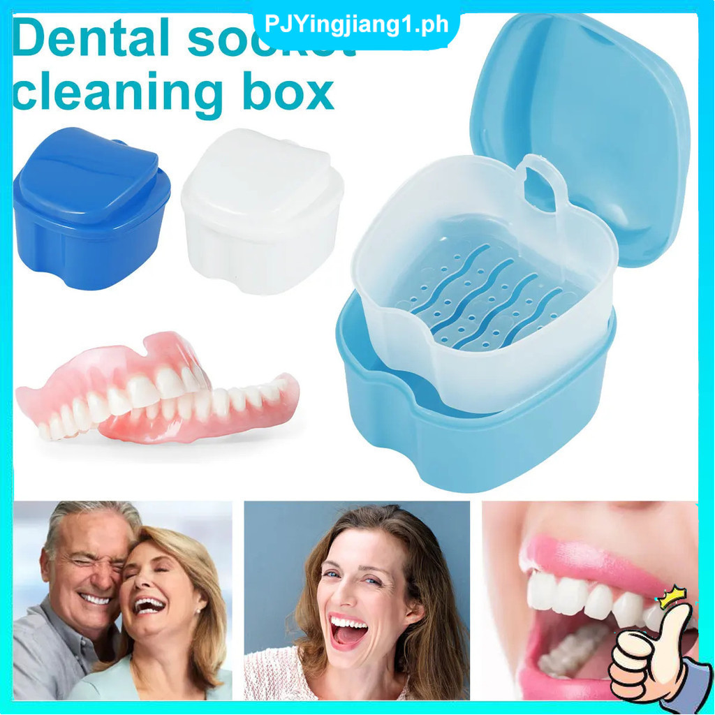 COD Denture Bath Box Case False Teeth Storage Box with Hanging Net ...