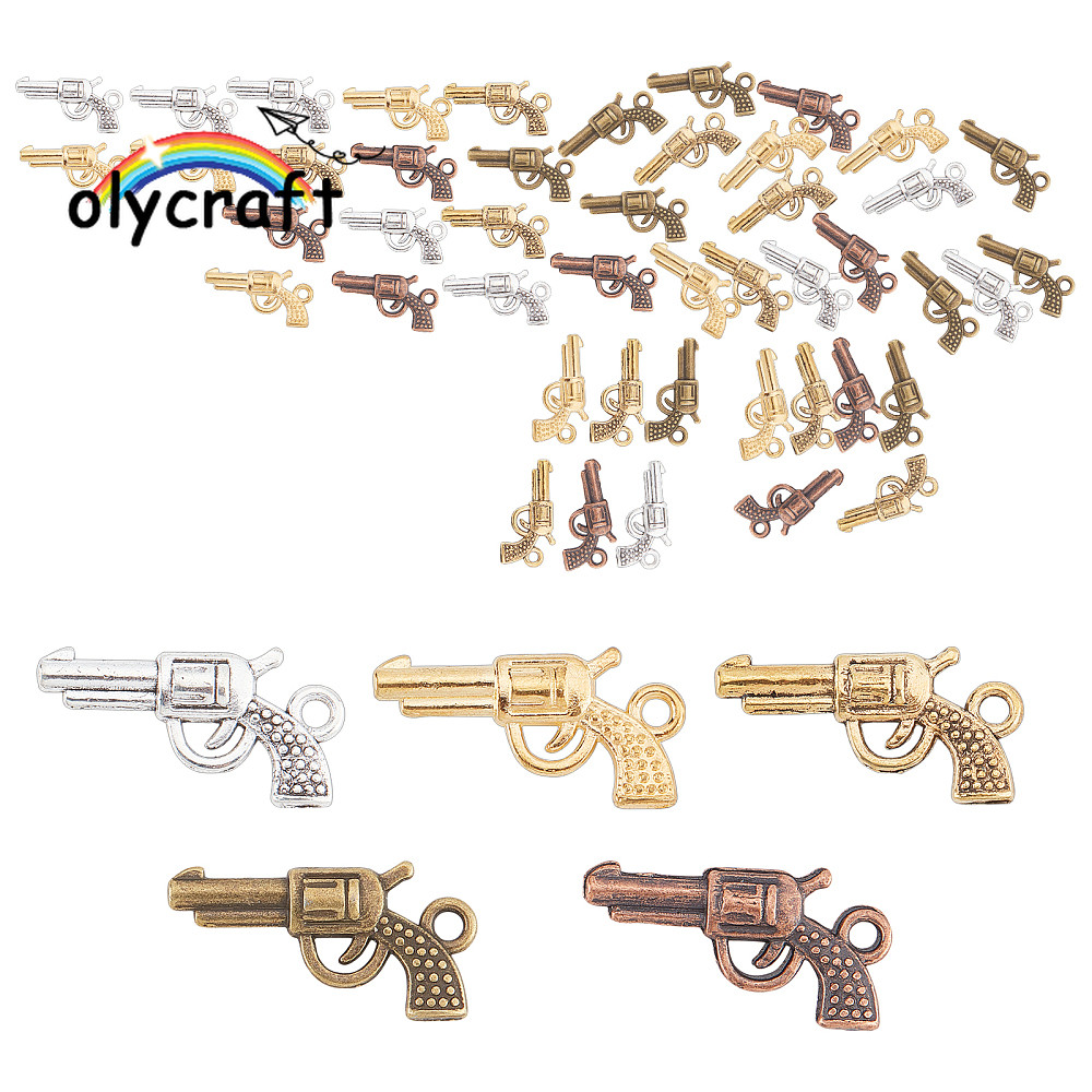 1Box 50Pcs 5 Colors Gun Charms Alloy Weapon Charm Pistol Revolver ...