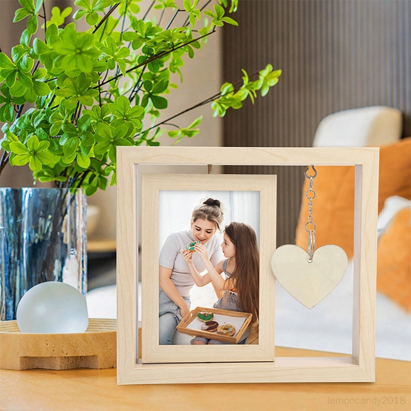 6 inch wooden double-sided rotating photo frame DIY photo ornament ...