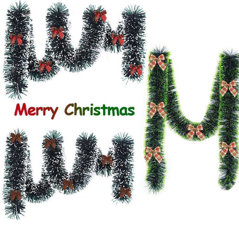 2M Christmas Wreath Garland Dark Green White Edge Artificial Garland ...