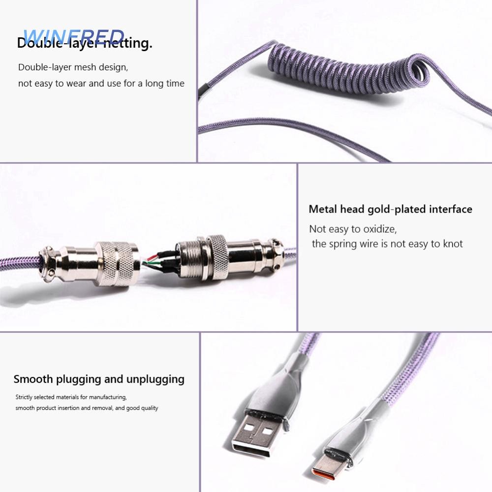 LF# 2 in 1 Spiral Coiled Wire Mechanical Keyboard Aviator Connector USB ...