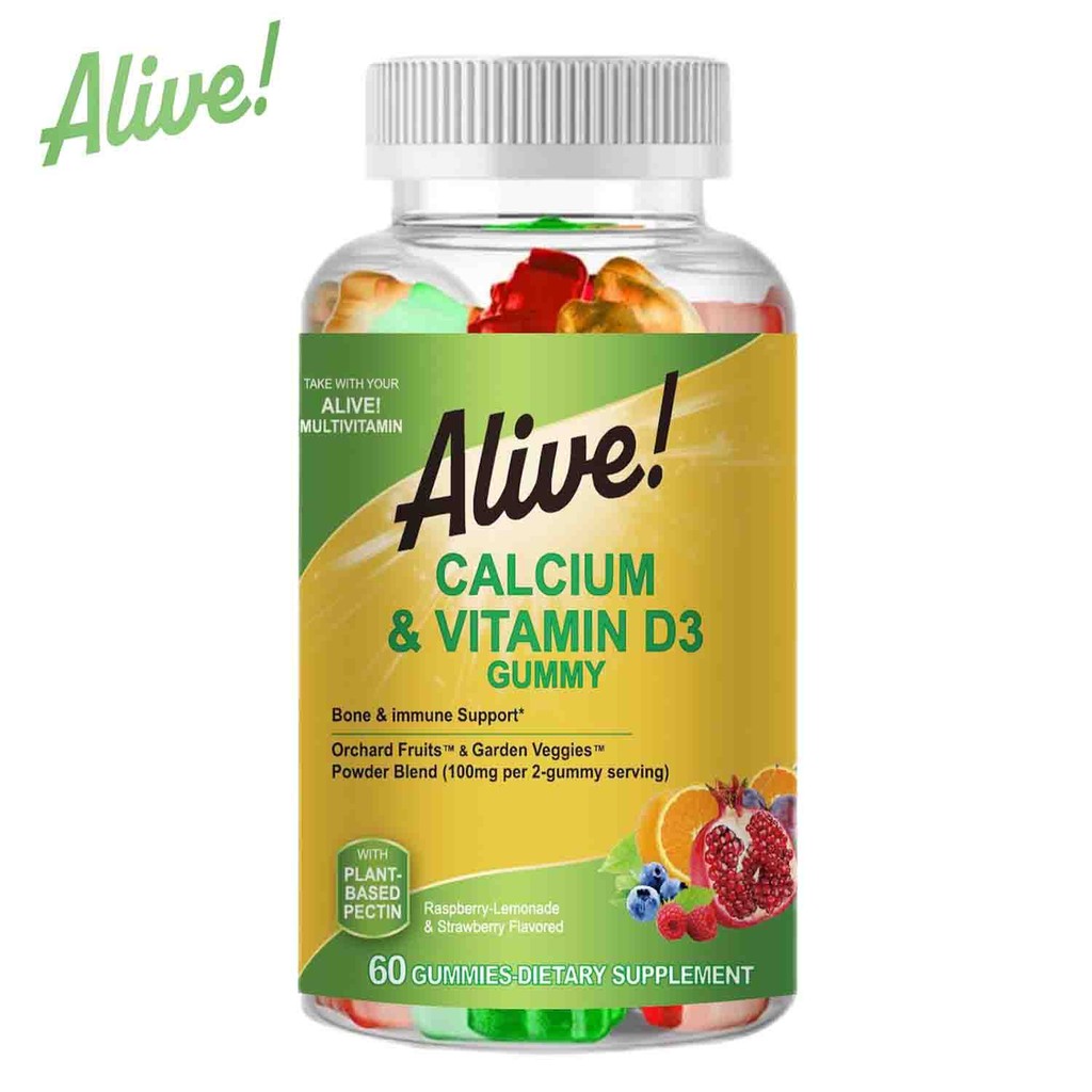 Alive! Calcium & Vitamin D3 Gummy, Raspberry-Lemonade & Strawberry, 60 ...