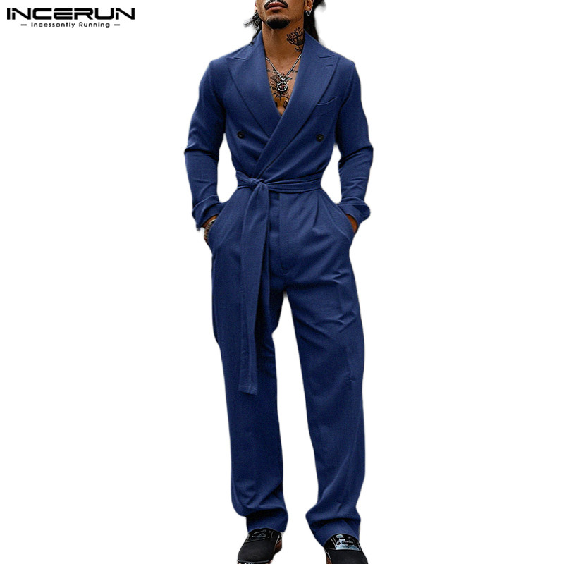 INCERUN Men Vintage Casual Suit Collar Double Breasted Long Sleeve ...