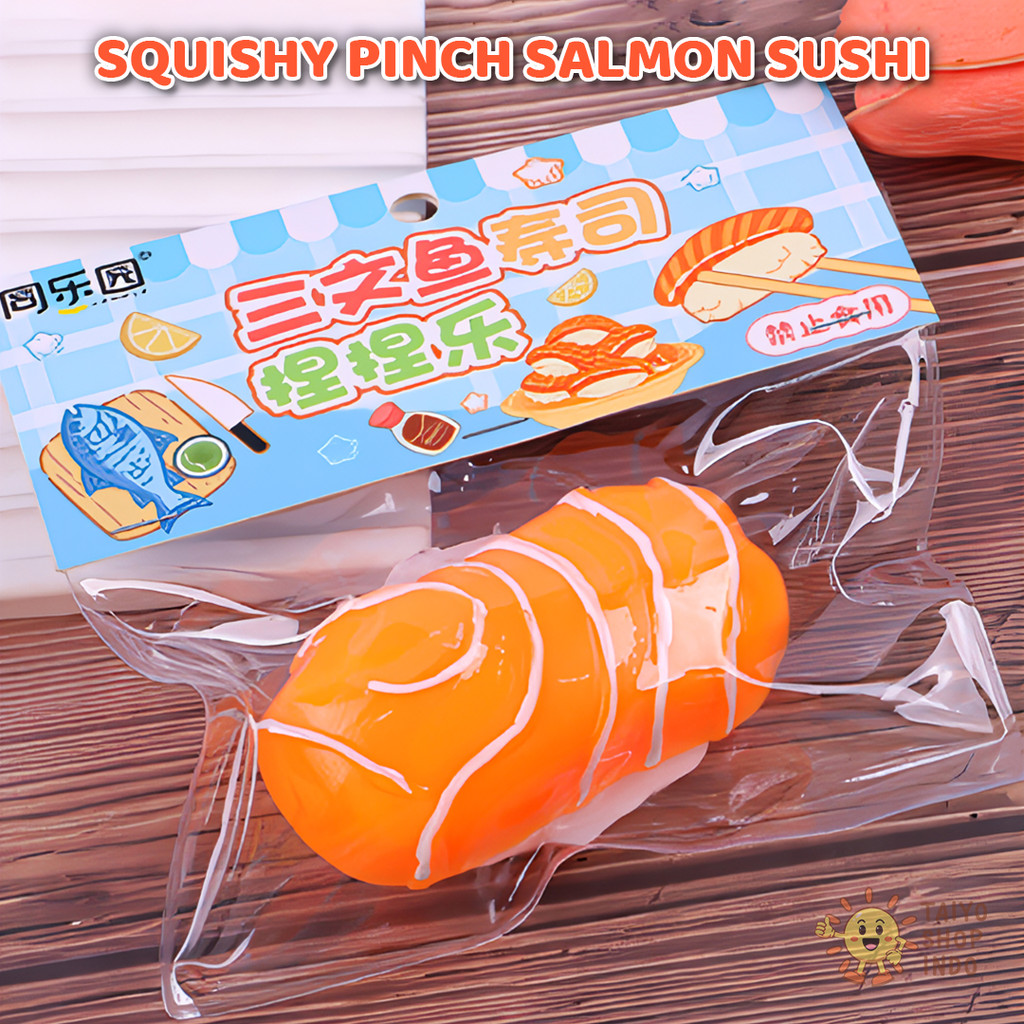 TAIYO Squishy Pinch Salmon Sushi Squeeze Fish Meat Soft Chewy Squishi ...