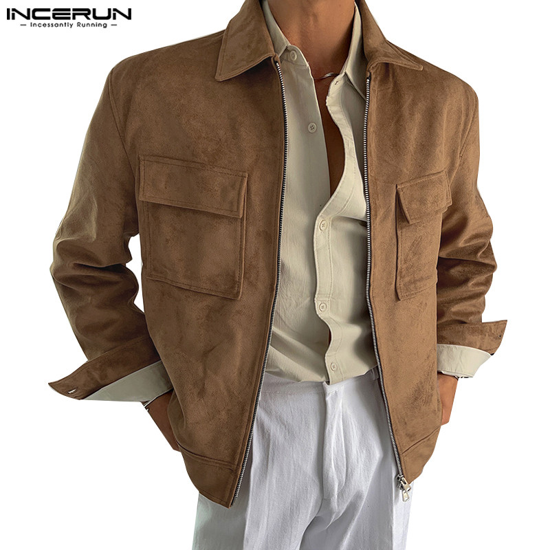 INCERUN Men Korean Casual Turn Down Collar Long Sleeve Solid Color ...
