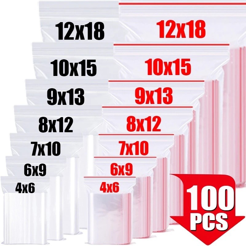 100Pcs Clear PE Plastic Thickened Zipper Sealing Bags/Storage Bag for ...