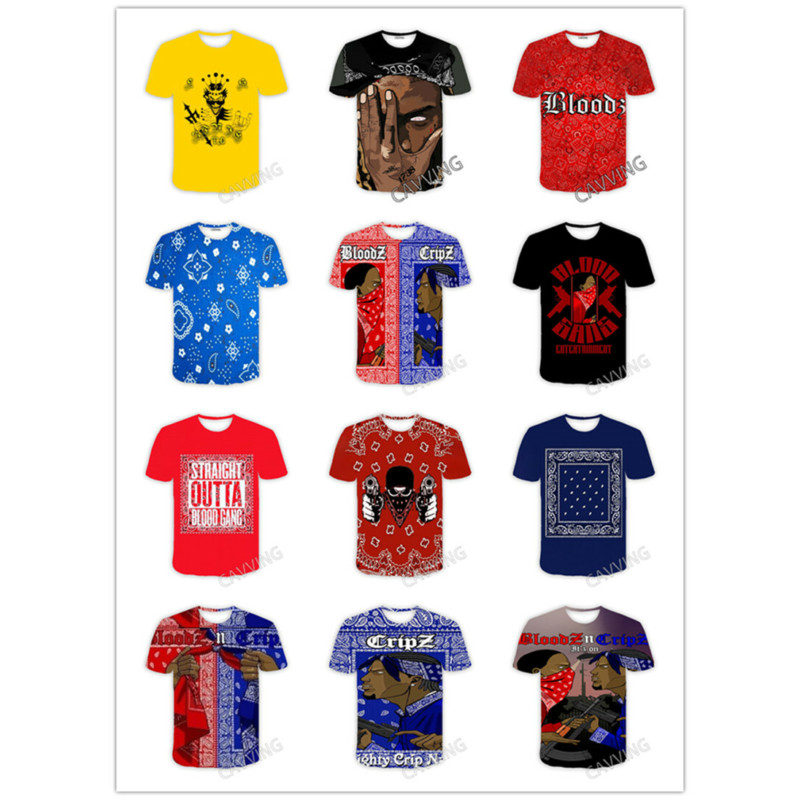 New Fashion Blood Gang & Crips Gang 3D Printed Casual T-shirts for ...