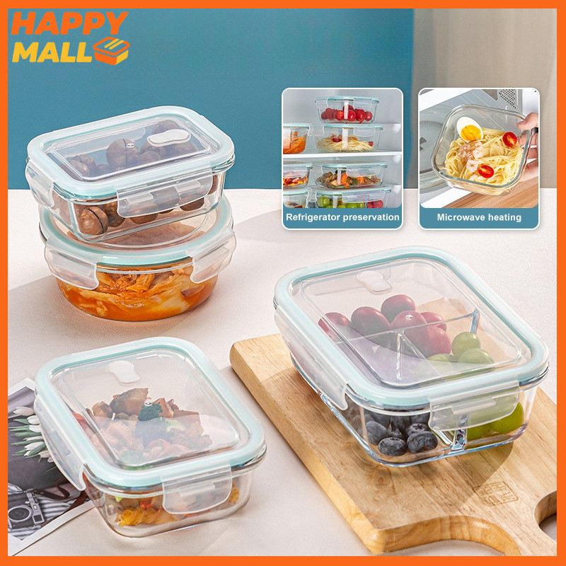 3pcs-Lunch Box Microwaveable with Cover and Divider Leak Proof Glass ...