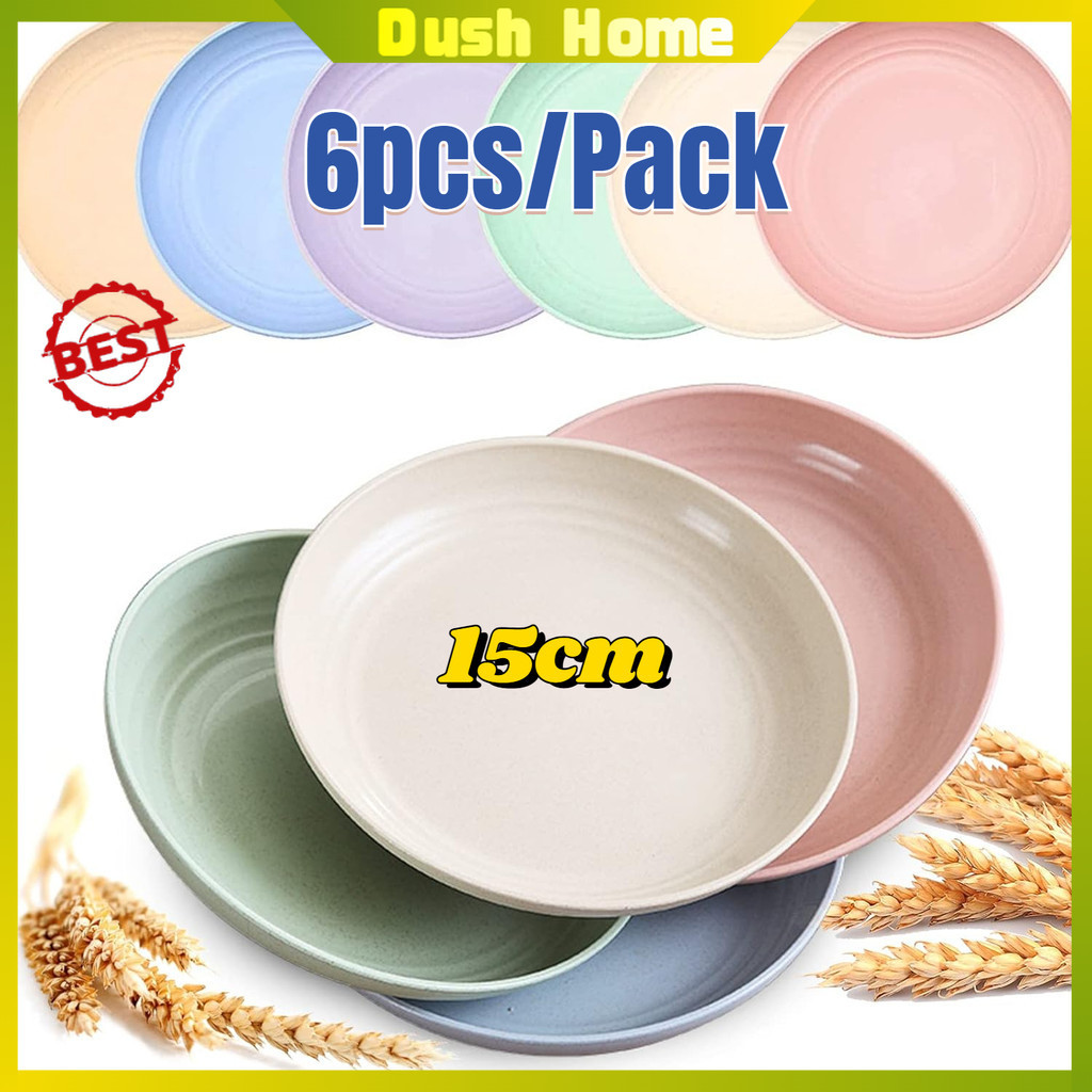 6 Pack Unbreakable Dinner Plates, 15cm Wheat Straw Plates, Reusable ...