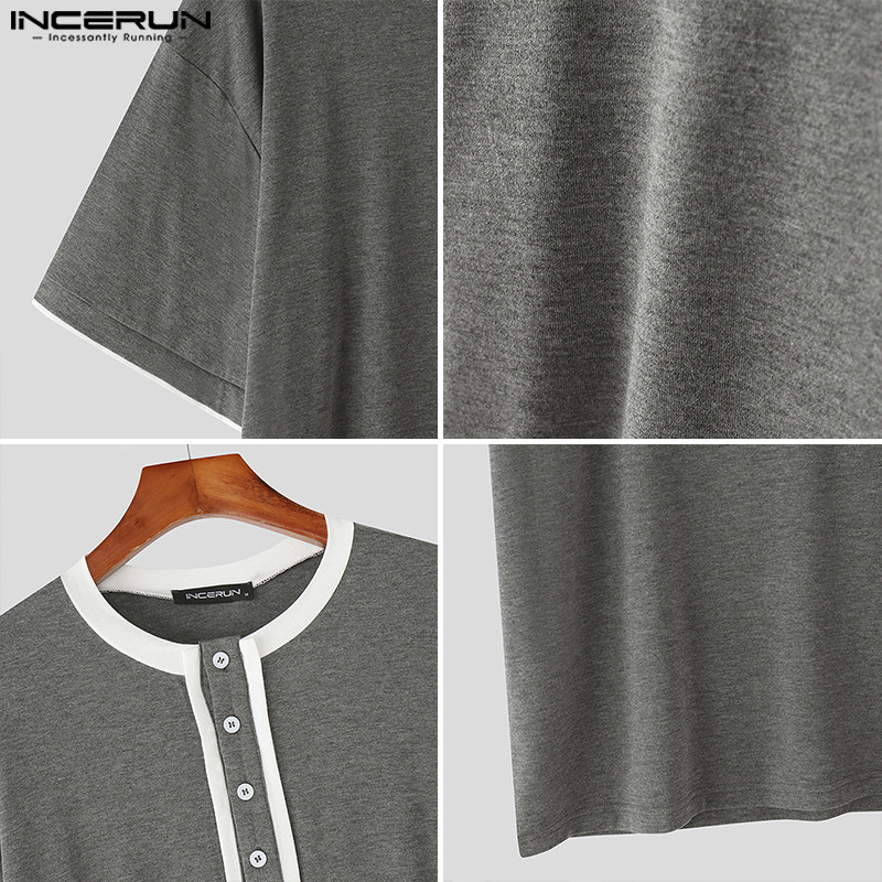 INCERUN Men Korean Cityboy Style Crew Neck Half-Button Contrast ...