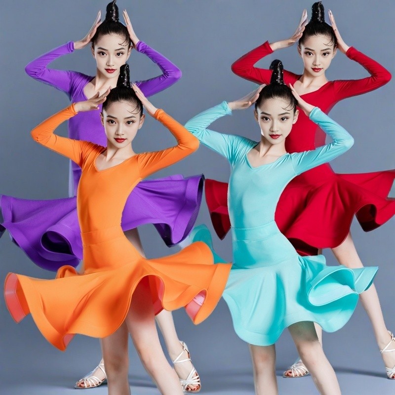 2025 New Long Sleeve Latin Dance Practice Outfit Two-Piece Dance Dress ...