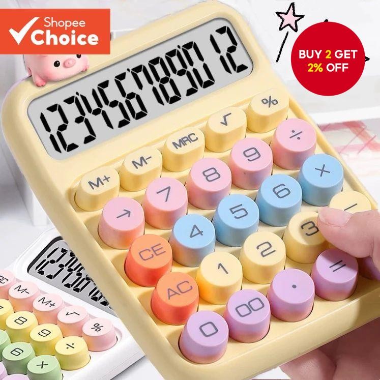 Mechanical Pushbutton Calculator,12 Digit Large LCD Display,Big Buttons Easy to Press,Colorful ...