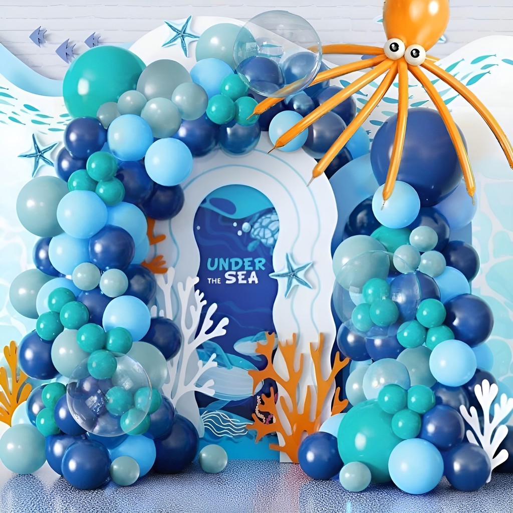 Ocean Theme Blue Balloon Garland Arch Kit Birthday Party Supplies Under ...