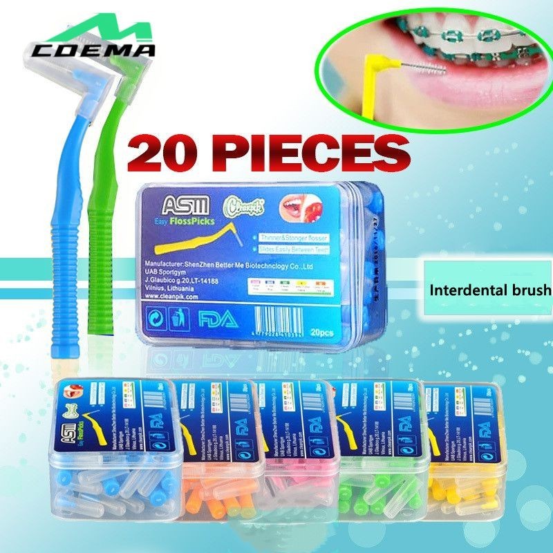 20pcs L-shape Interdental Brush Angle Interdental Brushes Between Teeth ...