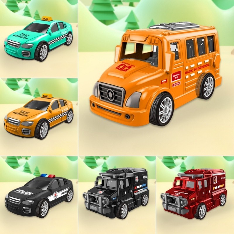 Children's Boys Toy Car Mini Police Taxi School Bus Vehicle Simulation Alloy Racing Model ...