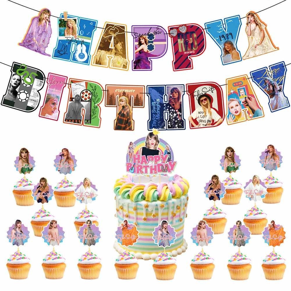 Taylor Swift Theme Kids Birthday Party Decorations Banner Cake Topper ...