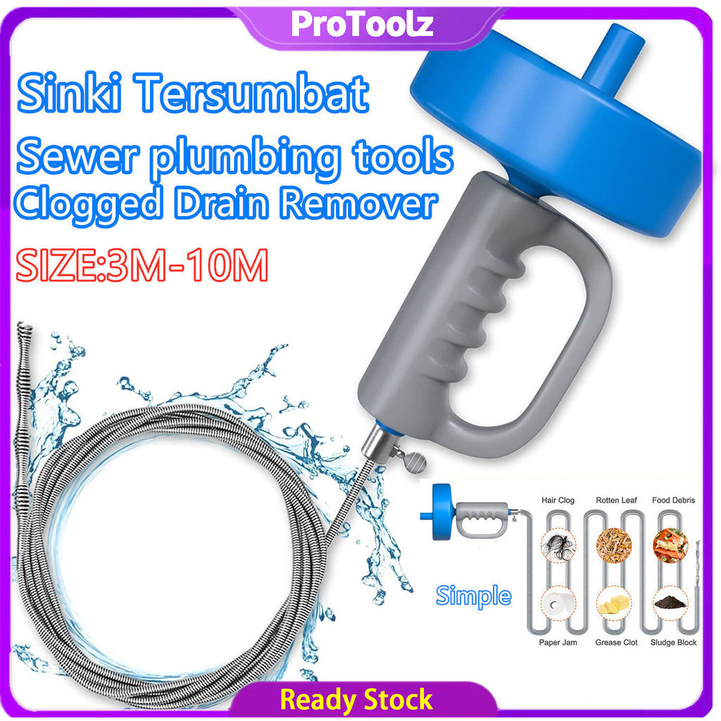 Drain Unblocker Tool Clog Flexible Auger Snake Rod SinkTub Sewer ...