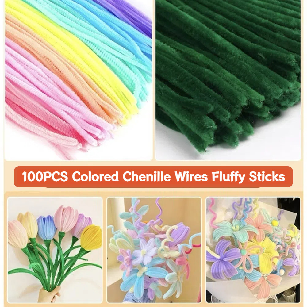 100Pcs DIY Multicolour Fuzzy Wire Twisted Chenille Twist Wire Fluffy ...