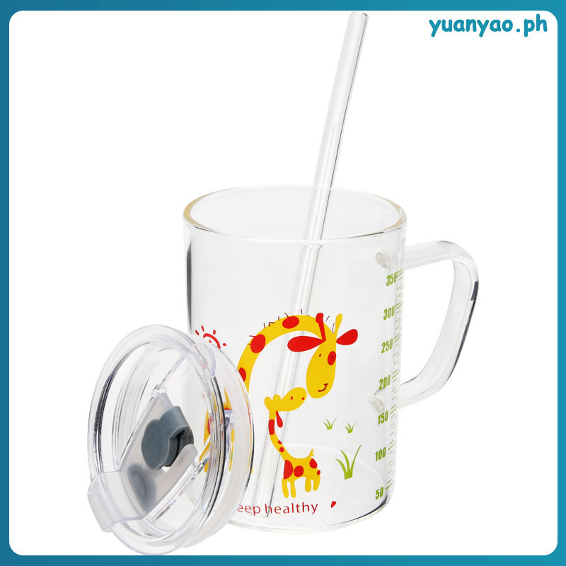 Children's Graduated Water Cup Drinking Glasses Mug with Handle Lid ...