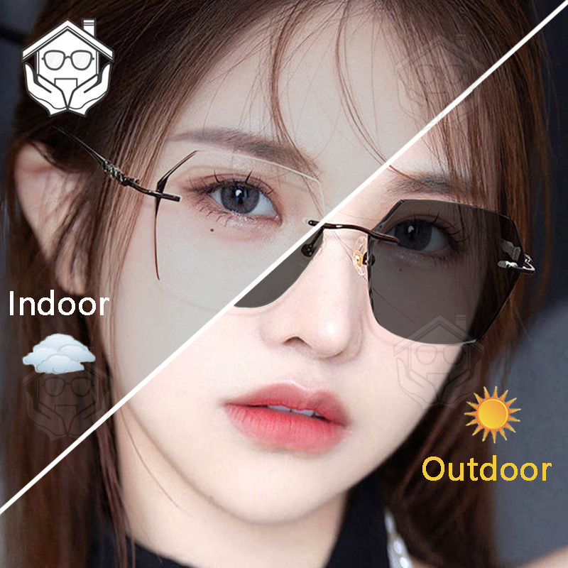 Photochromic Anti Radiation Frameless Glasses For Women Men Rimless ...