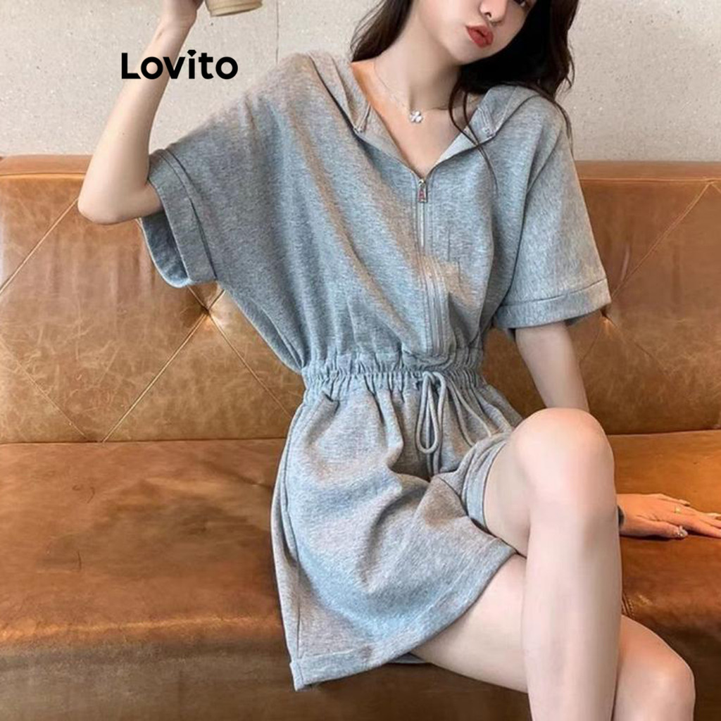 Lovito Women Casual Plain Drawstring Pocket Jumpsuit LNE70800 | Shopee Philippines