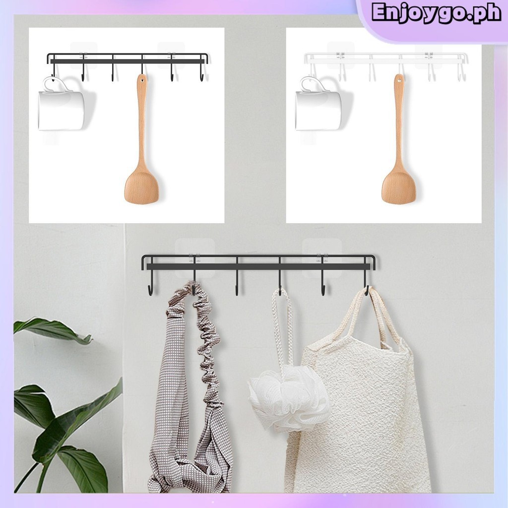 Kitchen Utensil Rack Wall Mounted Utensil Hanging Rack with 6 Hooks ...