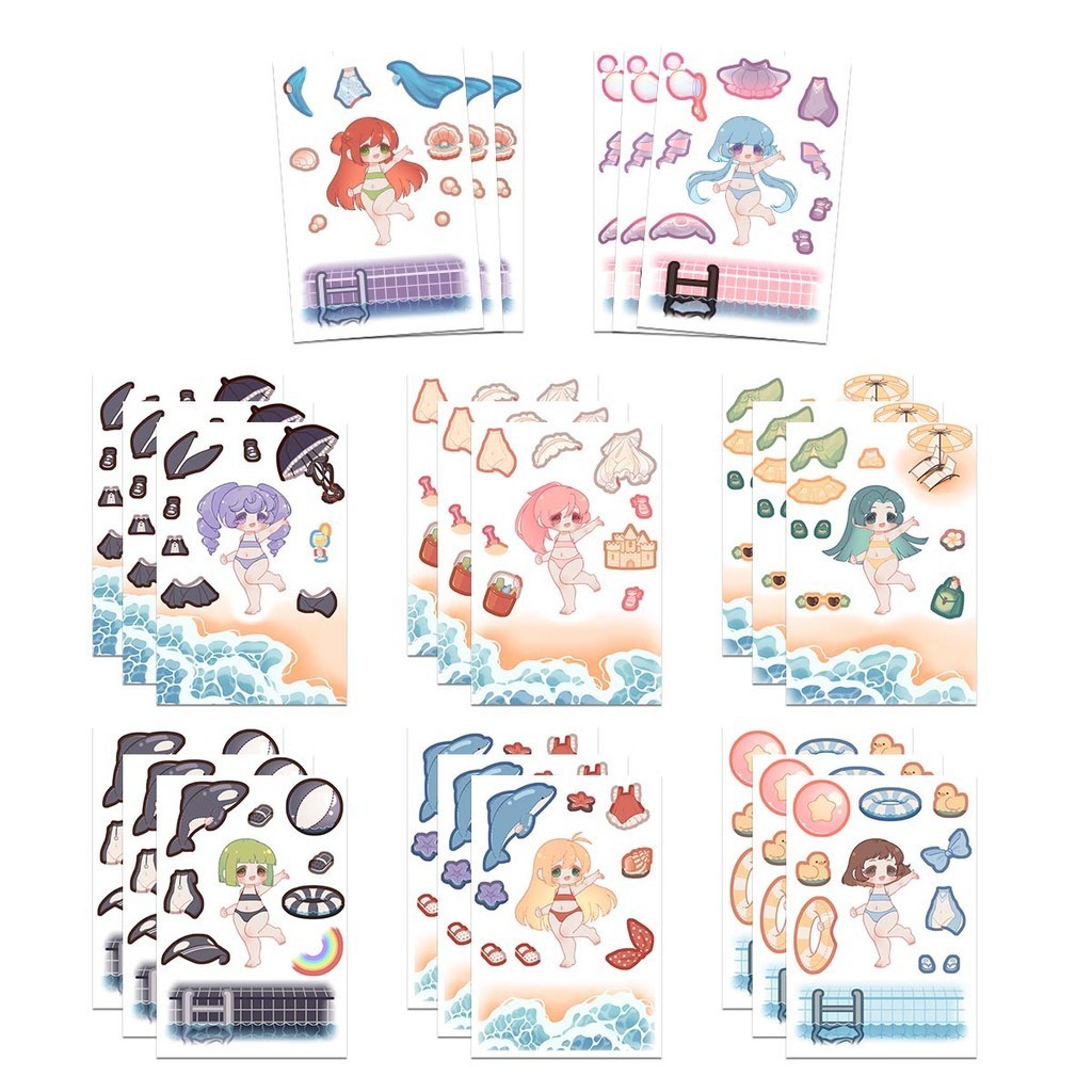 8 pcs Summer swimsuit dress up collage stickers Graffiti Cartoon ...