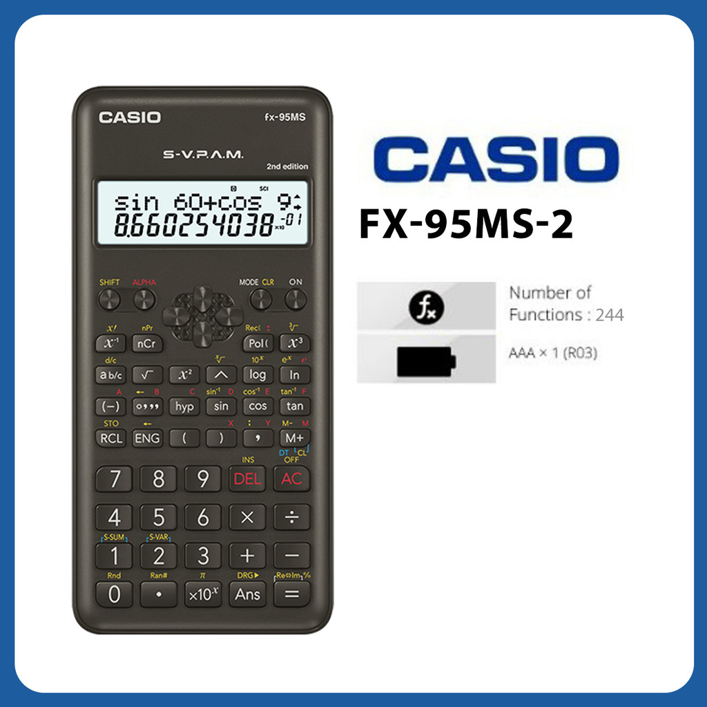 Casio FX-95MS 2nd Edition Scientific Calculator Heavy Duty Calculators School FX95MS Black ...