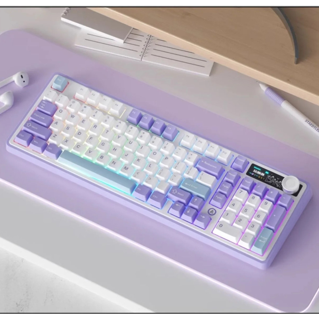 AJAZZ AK980 Mechanical Keyboard with Screen (Customizable), Knob Wired and Bluetooth 2.4g Gasket ...