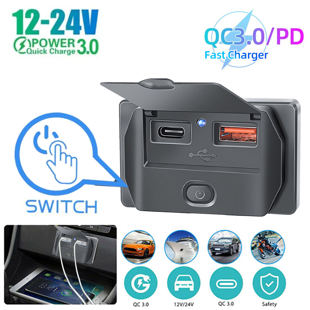 Quick Charge PD Type C Dual USB Ports Car Bus Charger Socket Adapter ...