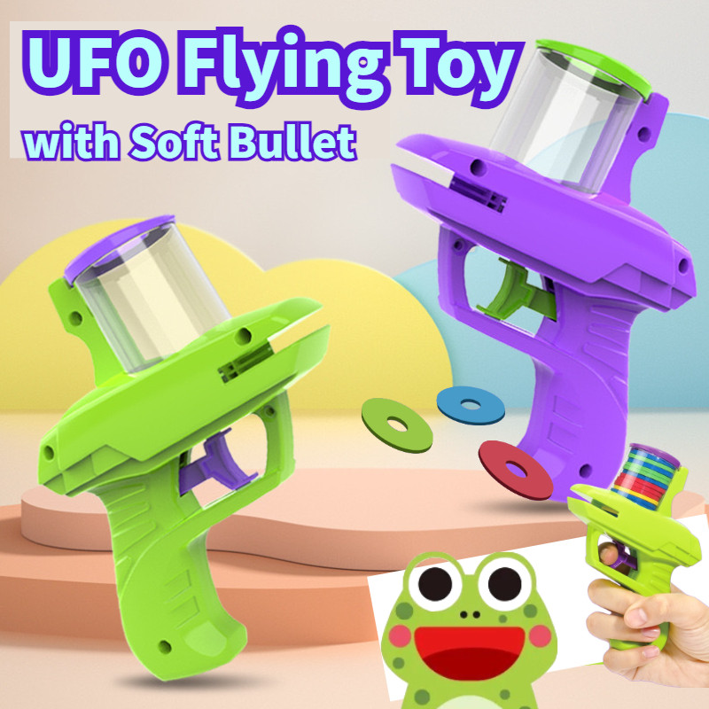 UFO Flying Toy Frisbee Toy Gun with Soft Bullet Mini Flying Disc Parent ...