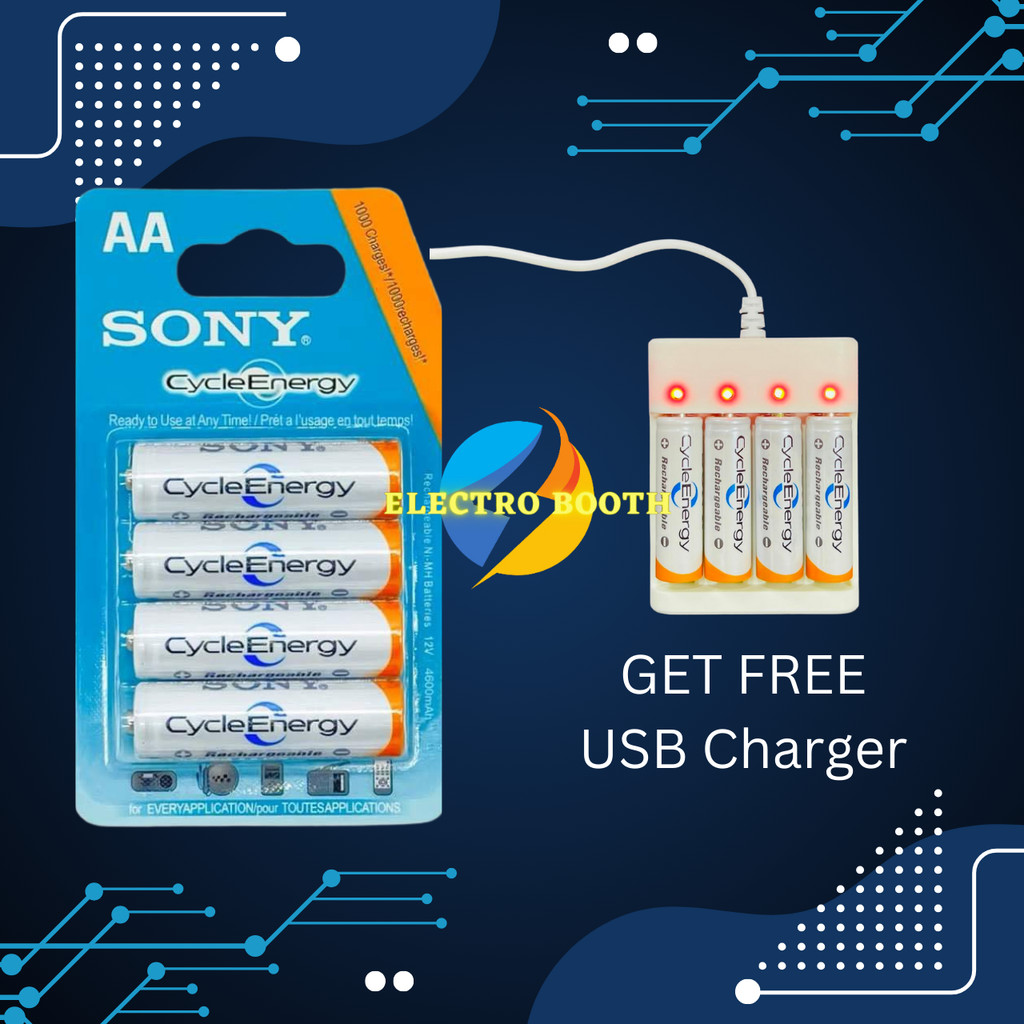 S0NY 4PCS Rechargeable Battery AA AAA USB Charger 1.2V Ni-MH 4600mAh ...