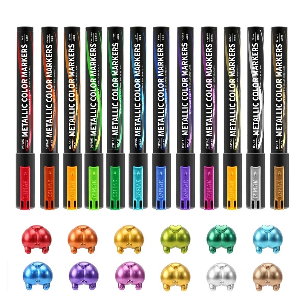 DSPIAE MKA 12pcs Super Metallic Color Markers kit Dual Tips Marker Pen ...