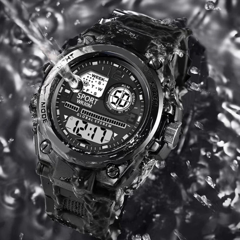 Men's Black Technology Digital Watch Multifunctional Luminous ...