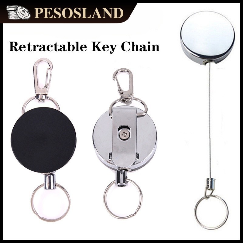 Retractable Keychain Ring Retractable Badge Holder Up To 60CM Stainless ...