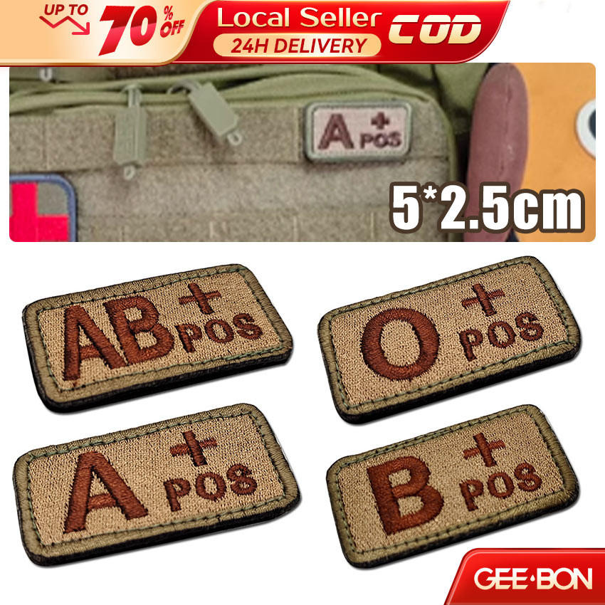 GEEBON Embroidered Blood Strip Patch A+ B+ AB+ O+ Pos Neg Helmet Cloth ...