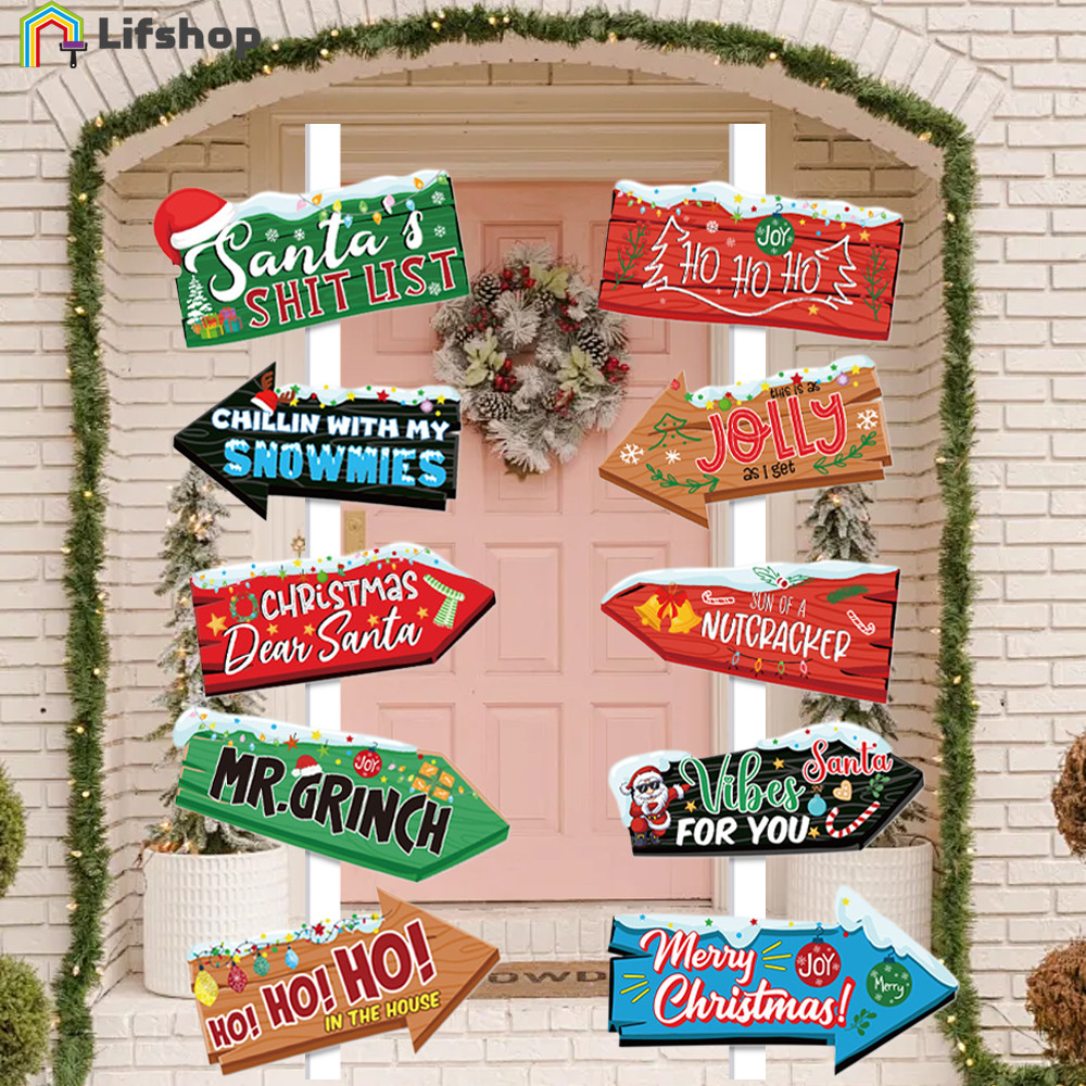 Christmas Cartoon Signage Direction - Home Outdoor Decor - Cute Paper ...