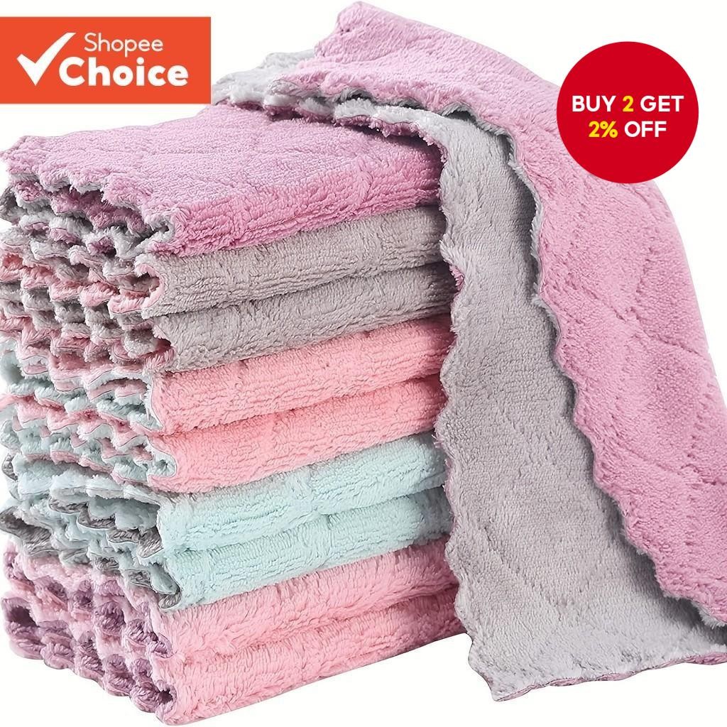 5PCS Double-Layer Microfiber Towels: Super Absorbent Coral Fleece ...