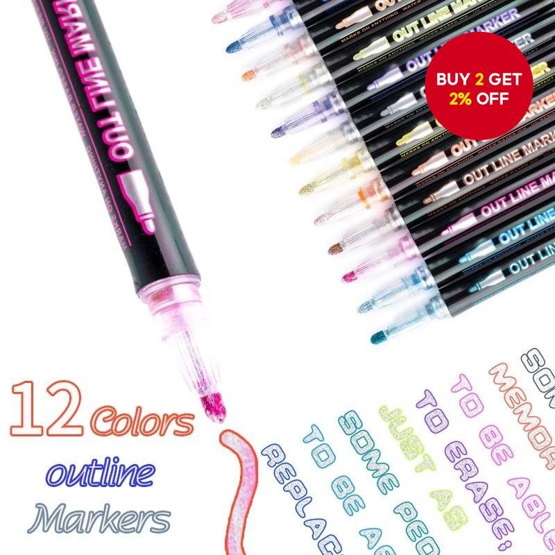 Double Line Contour Pen Set, Metallic Marker Pen, Dreamy Glitter Pen ...
