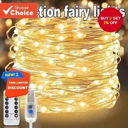 fairy lights USB with 13 button remote control 8 flash modes waterproof silver wire copper wire ...