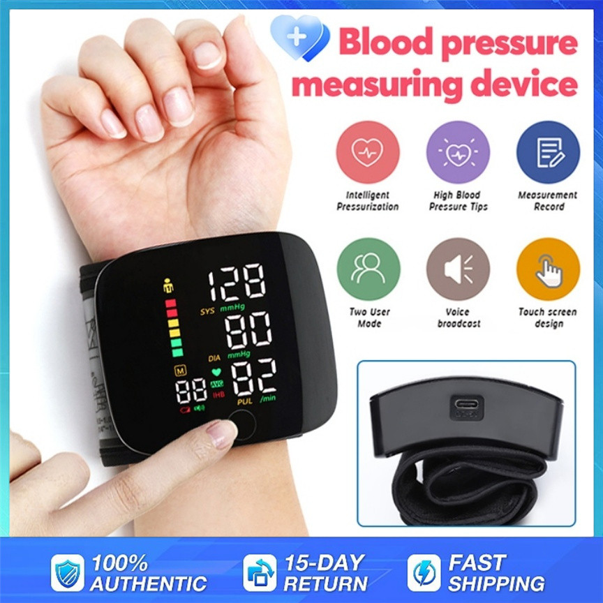 Portable Monitor BP Digital Blood Pressure Rechargeable Wrist High ...