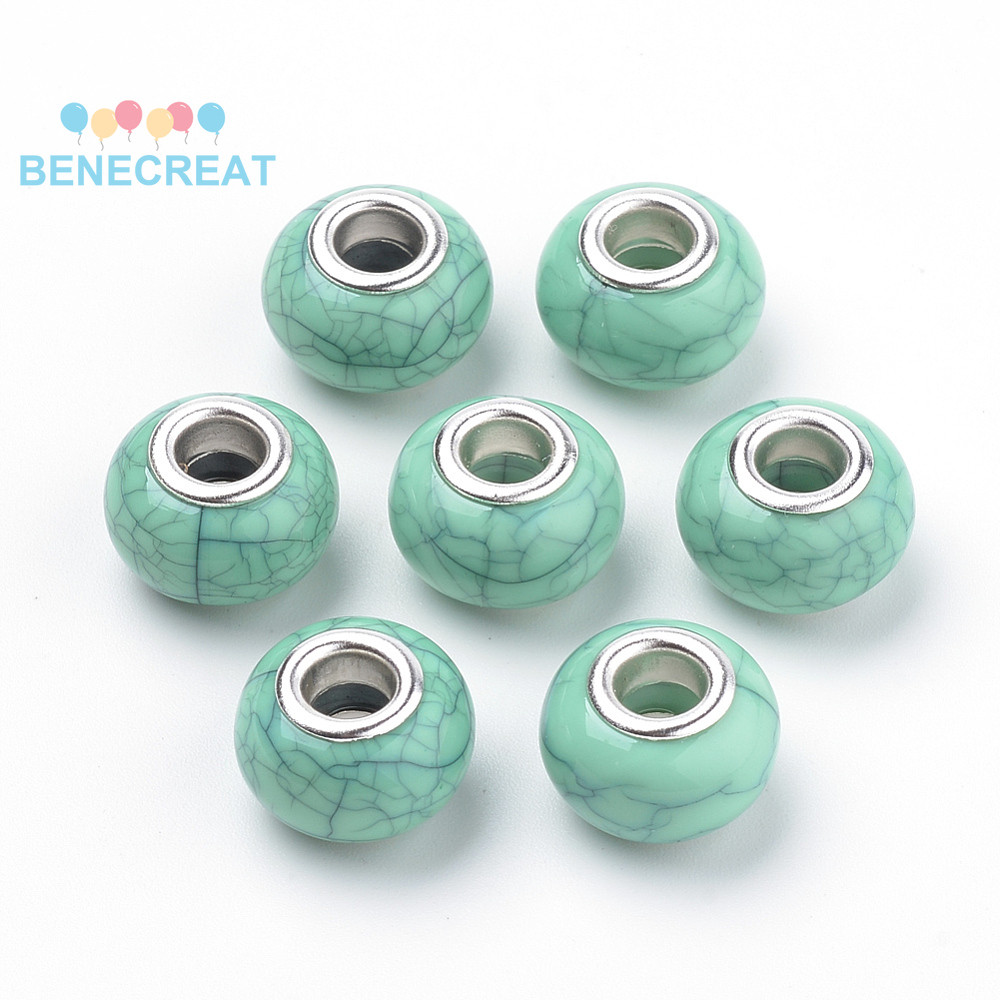 10pcs Imitation style Resin European Beads Large Hole Beads with Silver ...