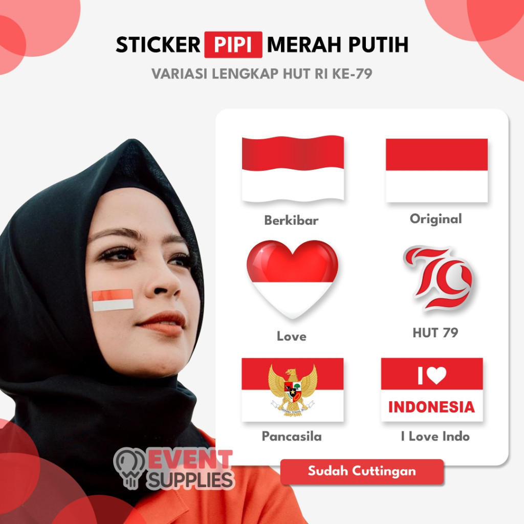 PUTIH MERAH [10Pcs] Red And White Flag RI Anniversary Cheek Sticker ...