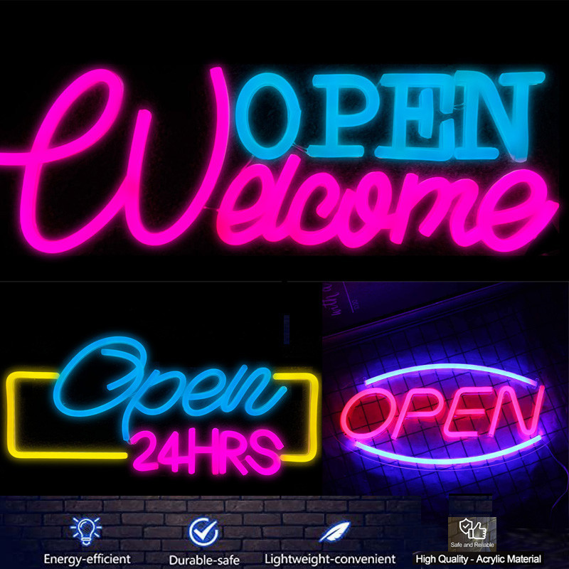 Welcome Sign Open 24 Hours Signage Neon Lights Open Signage for ...